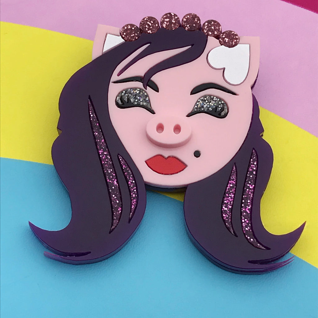 Drag Queen Acrylic Pig Brooch – Little Pig Jewellery Design