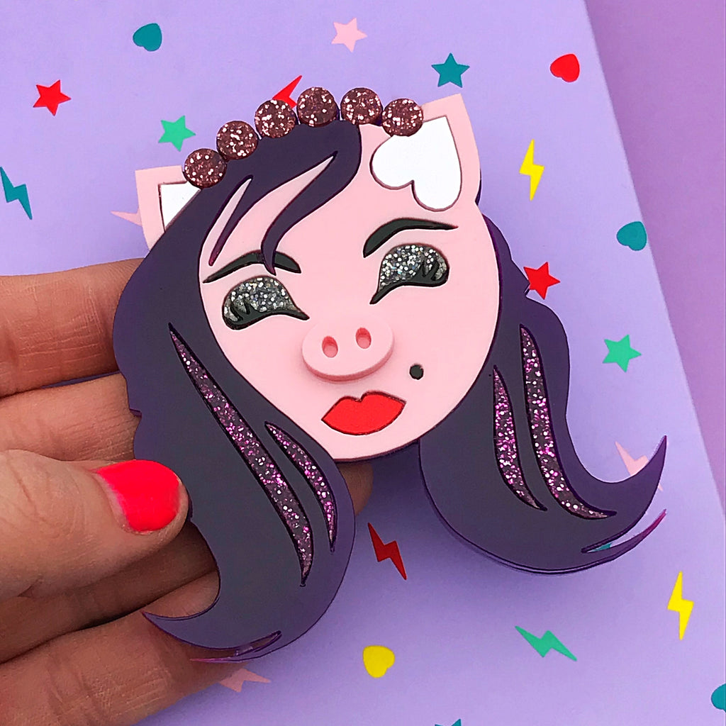 Drag Queen Acrylic Pig Brooch – Little Pig Jewellery Design