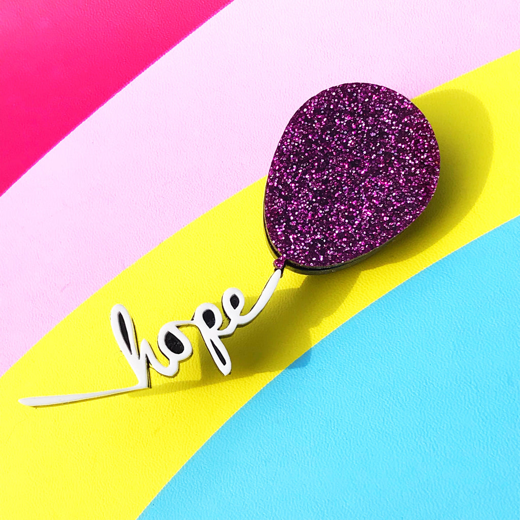 Hope Balloon Acrylic Brooch with Sparkle – Little Pig Jewellery Design