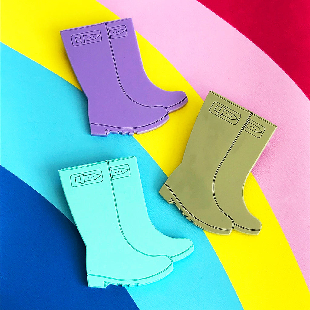 Wellington Gum Boots Acrylic Brooch – Little Pig Jewellery Design