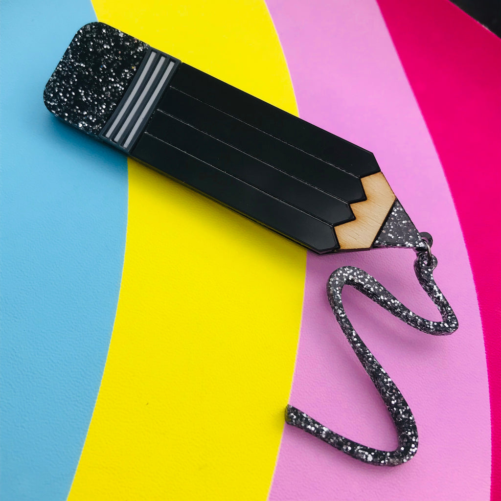 Statement Pencil Acrylic Brooch – Little Pig Jewellery Design
