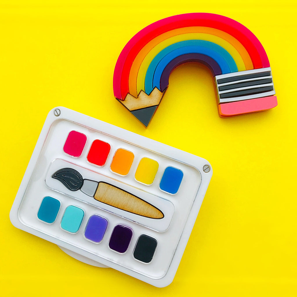 Rainbow Pencil Acrylic Brooch – Little Pig Jewellery Design